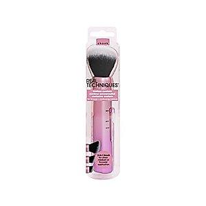Real Techniques Custom Contour 3-in-1 Brush, Custom Slide For Bronzer & Contour Makeup, 3 Settings For Sheer, Medium, or Focused Application, Travel-Sized Kabuki, Cruelty-Free, 1 Count