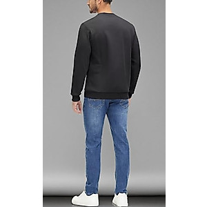 MAGCOMSEN Sudaderas De Hombre Black Sweatshirt Black Sweatshirts For Men Black Crew Neck Sweater Fleece Pullover Men