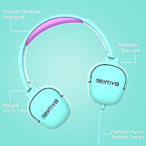 IMYB V3 Kids Headphones Wired, Toddler Headphones for Kids Boys Girls Children, Foldable Over Ear Headphones 3.5mm Jack Headset for School Travel Phone Pad PC Tablet (Green)