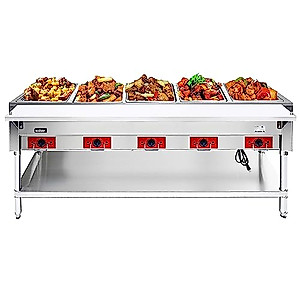 KITMA 5 Open Well Electric Steam Tables - 240 V Warmer Food Table, 36 Quart Electric Hot Food Warm Table for Buffets and Catering, Warming Control Knobs，Front Serving Area
