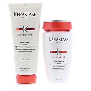 Kerastase Nutritive Bain Satin 2 Shampoo 8.5 Ounce and Lait Vital Conditioner 6.8 Ounce Set
