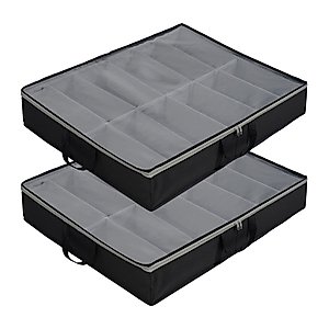 Amazon Basics Fabric Underbed Zipper Storage Bag Organizer with Handles, 30.2 Inch L X 20.1 Inch W X 5.7 Inch H (Pack Of 2), Gray