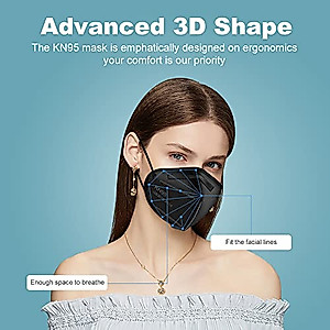YOTU Kn95 Face Mask Black,5-ply Cup Dust Mask,Breathable & Comfortable,Filter Efficiency ≥95% (Black-50pcs)