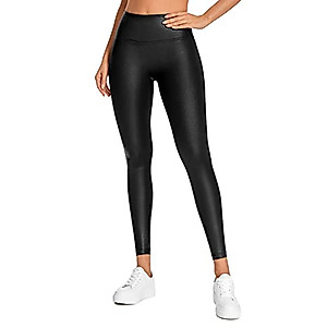 CRZ YOGA Butterluxe Matte Faux Leather Leggings for Women 26.5'' - No Front Seam High Waist Stretch Tights Pleather Pants Faux Leather Black Small