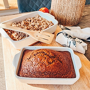 Mora 7x11in & Loaf Baking Dishes - Porcelain Casserole & Bakeware, Oven-to-Table, Freezer Safe - Set of 2, White