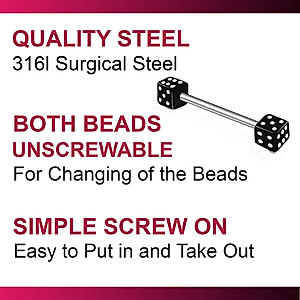 bodyjewellery 3Pcs 14g 14 gauge 1.6mm 18mm steel tongue ring straight barbell Dice tounge bar set Body piercing AHXQ