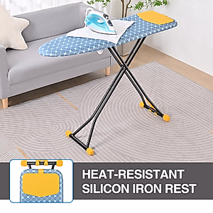 APEXCHASER Ironing Board with Iron Rest, Compact and Space Saver Iron Board, Extra Thick Cover, Height Adjustable, Wall Mount & Closet Hanger 13x43 Yellow