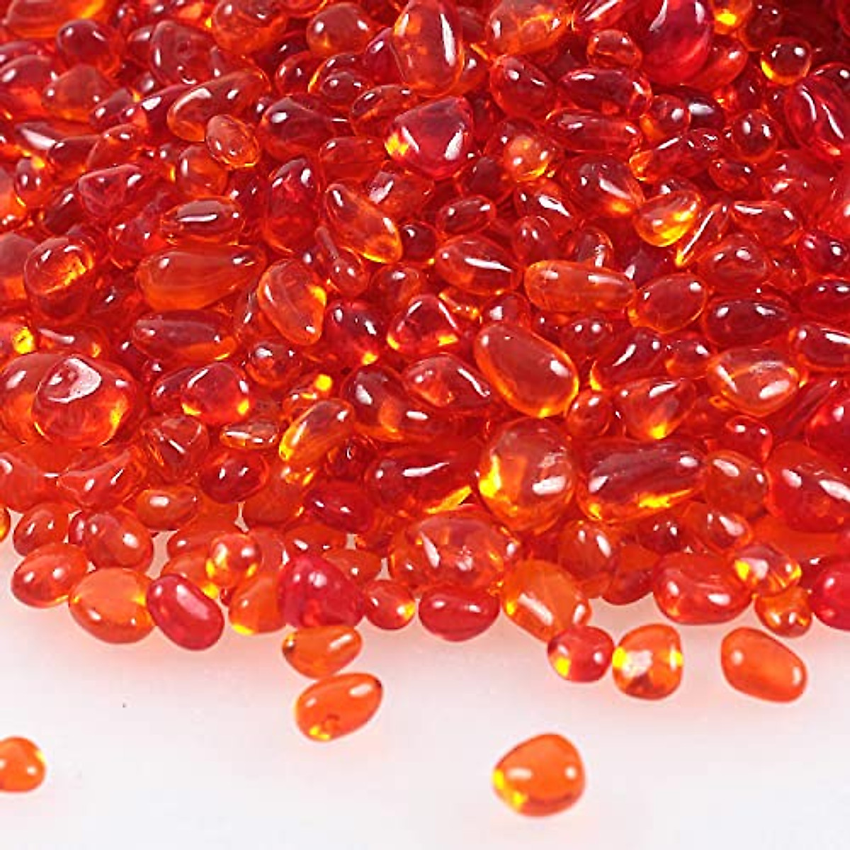 Reflective Tempered High Luster Fire Glass, Glass Gravel Marbles,Fire Glass Rocks Pebbles,Vase Fillers Glass Beads for Aquarium Garden Decoration 3-6mm 305g/10.75oz/0.67lbs (Orange Red)