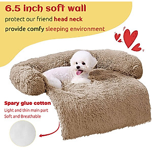 HACHIKITTY Calming Dog Sofa Bed Mat, Washable Plush Couch Cover for Dog, Furniture Protector Pet Sofa Mat for Dogs and Cats, Fluffy Dog Couch Bed with Anti-Slip Bottom (40"x 38"x 6", Camel)