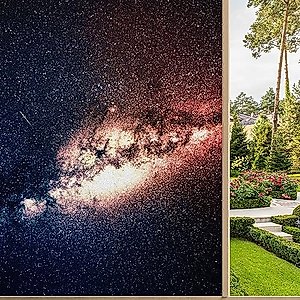IOACIY Privacy Window Film Frosted Glass Sticker for Home Office Static Anti-UV Window Paper Decorative Window Covering for Bathroom (Universe Outer Space Starry Sky Red Blue-71, 17.7" x 23.6")