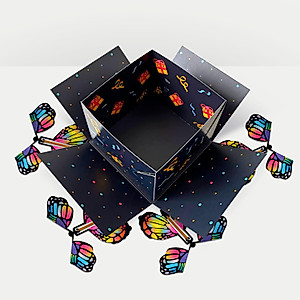 FETTIPOP DIY Butterfly Explosion Gift Box (Happy Birthday) 7.1x5.5x4.3 inches, Surprise Flying Butterfly Box Prank