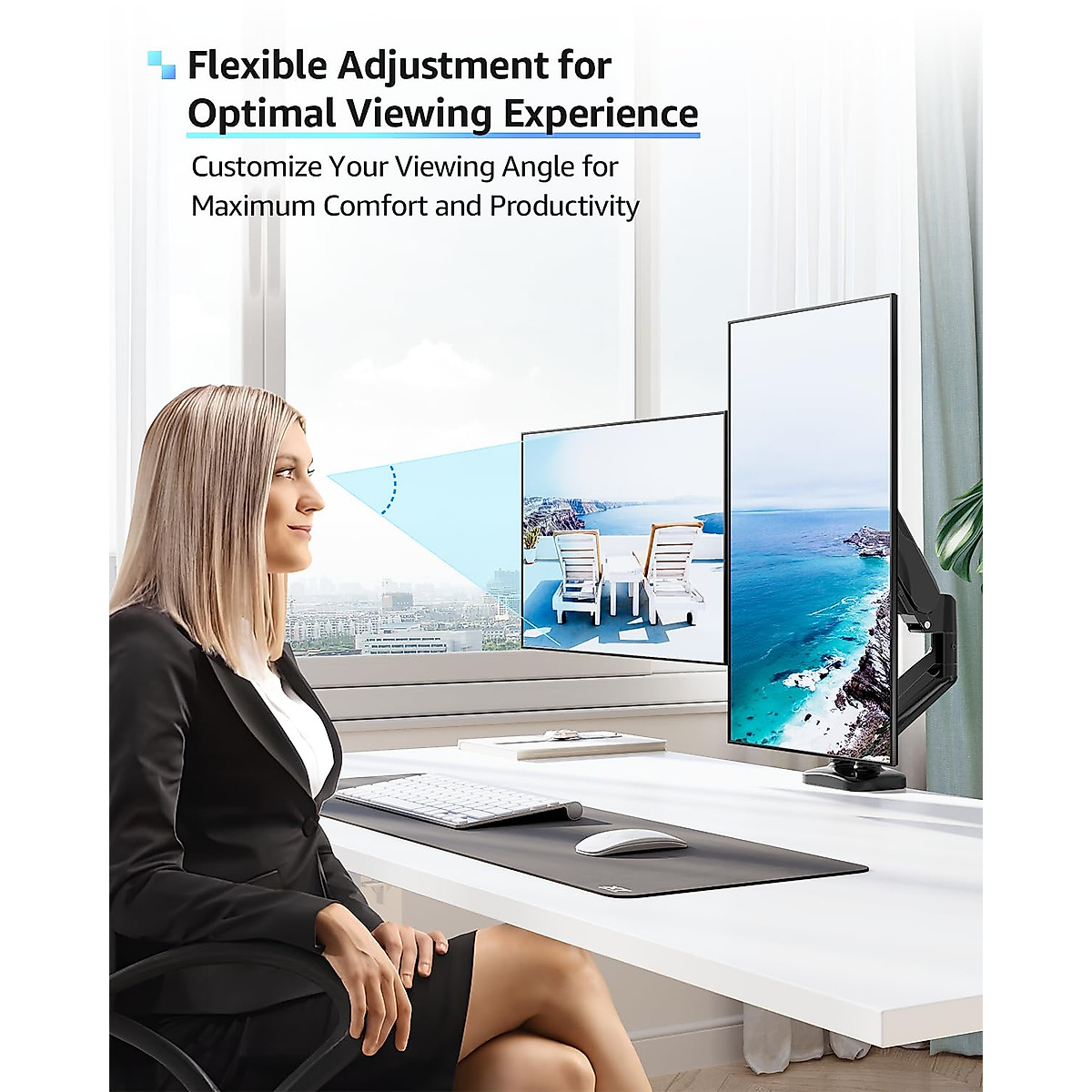 MOUNTUP Dual Monitor Mount for 17-32’’ Monitors, Double Monitor Arm Desk Mount Holds 4.4-17.6 lbs, Adjustable Computer Monitor Stand, 100x100/75x75mm VESA Mount, C Clamp/Grommet Base for 2 Screens