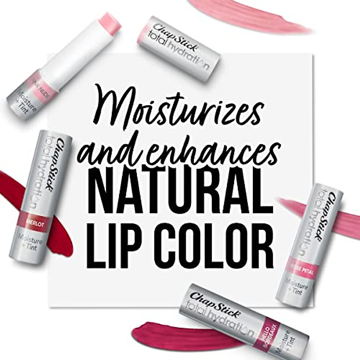 ChapStick Total Hydration Tinted Lip Balm Tubes and Lip Scrub Regimen Pack, Tinted Lip Moisturizer and Exfoliator - 0.12 Oz Lip Balm (4 Count) and 0.27 Oz Lip Scrub