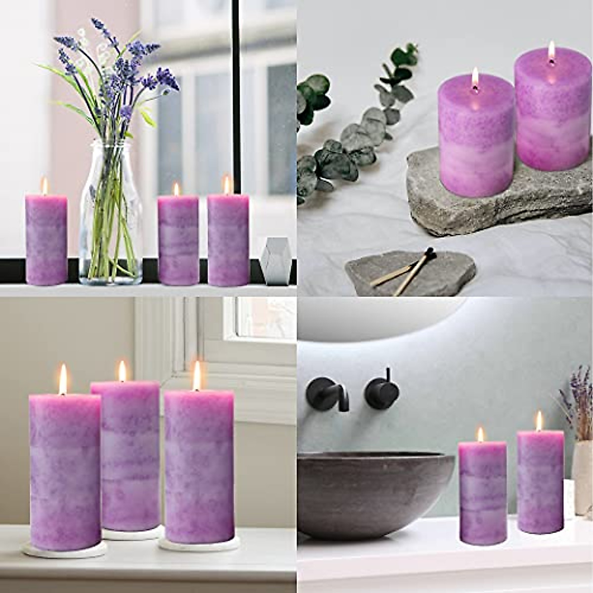 CRYSTAL CLUB Lavender Scented Pillar Candles, Set of 3 Tall 3x6 Inch Candles Rustic Purple, Clean Burning and Dripless Candle Lights, for Home Decor, Wedding, Party Decorations Lilac Candle
