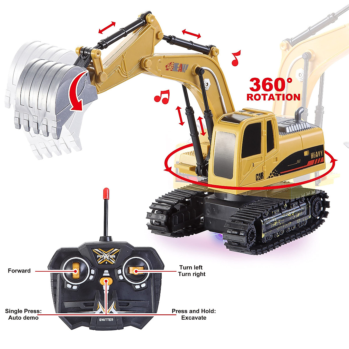 JOYIN 2 PCS Remote Control Construction Vehicle Toy Set, Friction-Powered RC Excavator & RC Dump Truck with Lights and Sounds for Imaginative Play, Birthday Gifts for Toddlers Boys Girls