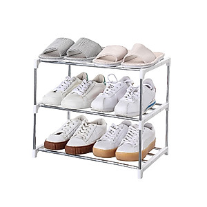 Jucaifu Stackable Small Shoe Rack, Entryway, Hallway and Closet Space Saving Storage and Organization (3-Tier, White)