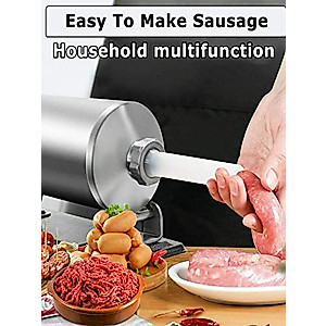 MZTOGR Sausage Stuffer - Stainless Steel Homemade Manual Sausage Maker Horizontal Meat Filling Kitchen Machine, Packed 8 Stuffing Tubes (2.5LBS)