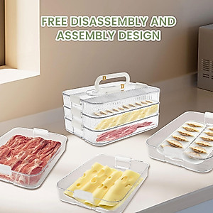 Hvxrjkn Deli Meat Container for Fridge, 3 Layer / 4 Layer Meat Container for Refrigerator Organizing, Bacon Container Refrigerator Food Box Removable Bacon Keeper Fridge (3 Layer)