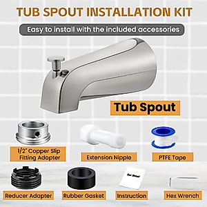 Dreyoo Tub Spout with Diverter, Tub Spout (Universal Fits 1/2" Copper Pipe, 1/2" IPS and 3/4" IPS), Bathroom Bathtub Faucet with Adapters and Hex Wrench(Brushed Nickel,Simple)