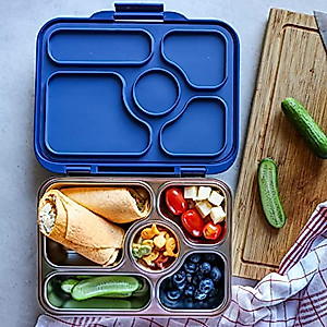 Yumbox® Presto Leakproof Stainless Steel Bento Box (Santa Fe Blue) 4 compartments plus treat well, Lightweight, Premium Durable Materials, Silicone seal, Stainless Steel Tray, Easy open Latch