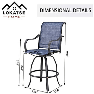 LOKATSE Home 2 Piece Bar Height Patio Chairs Outdoor Swivel Stools Set Furniture with All Weather Metal Frame, Blue Tesling Fabric