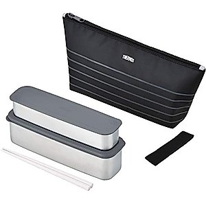 Thermos DSA-804W BKBD 2-Tier Bento Box, Slim Fresh Lunch Box, 28.1 fl oz (815 ml), Black Border