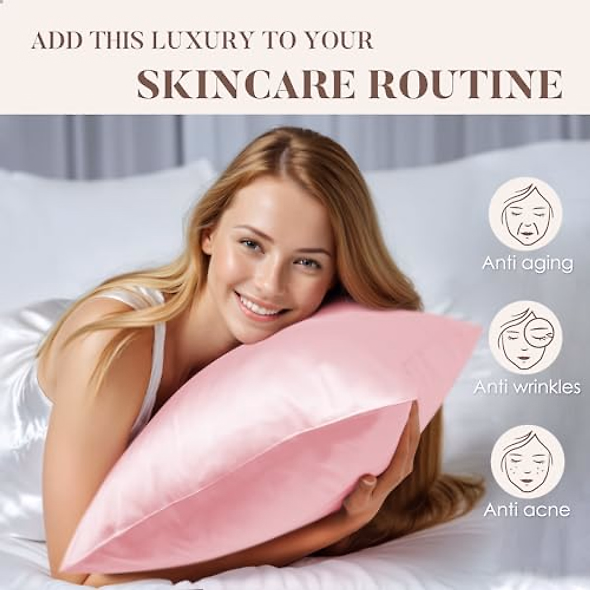 LULUSILK Pink Silk Pillowcase for Hair and Skin, Mulberry Silk Pillow Case with Zipper Closure, Standard Size, Pack of 1