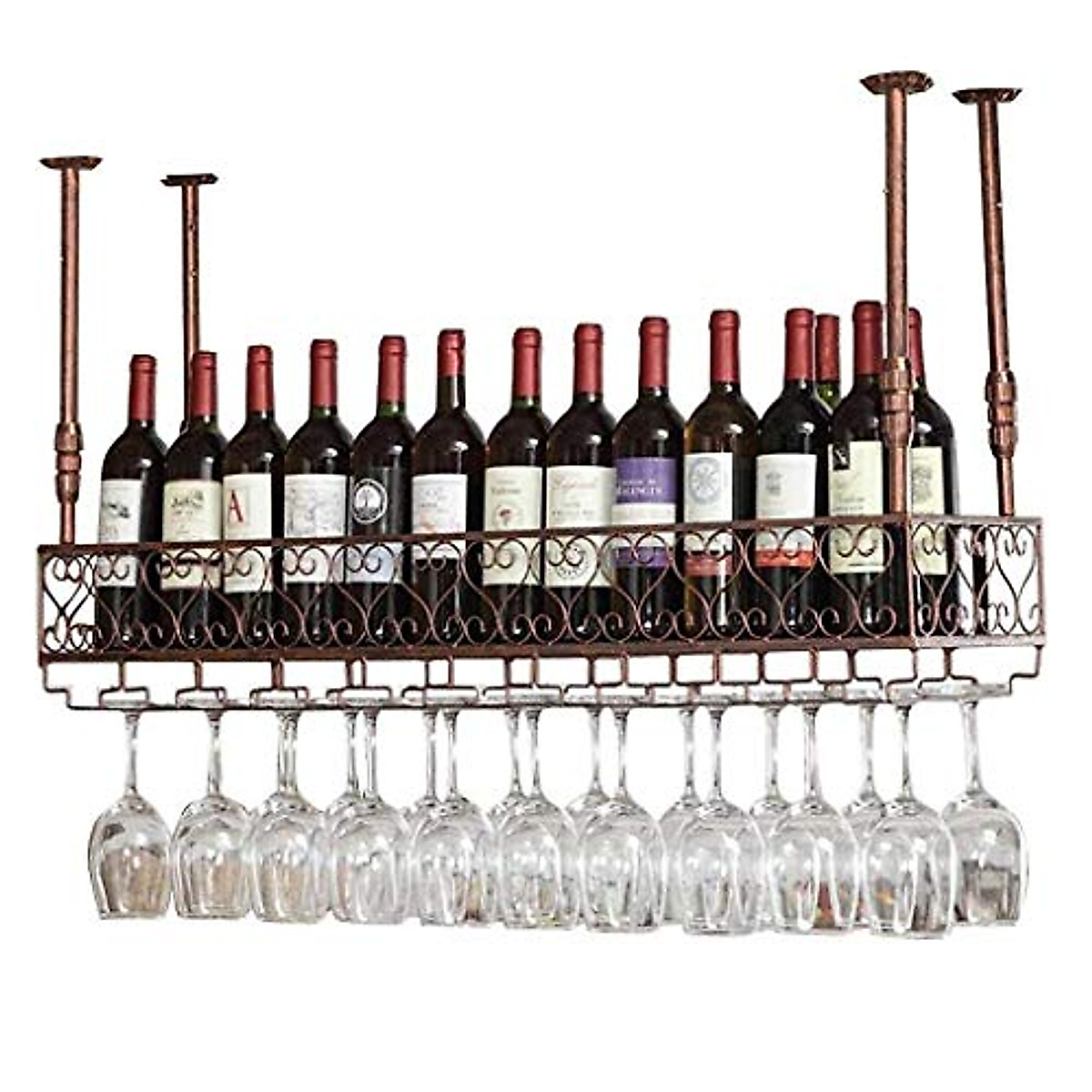 PIBM Stylish Simplicity Wine Rack Wine Rack Adjustable Height, Ceiling Mounted Hanging Wine Bottle Holder Metal Iron Wine Glass Holder High Cup Holder Wine Rack Wall Hanging, Black , 80*25CM