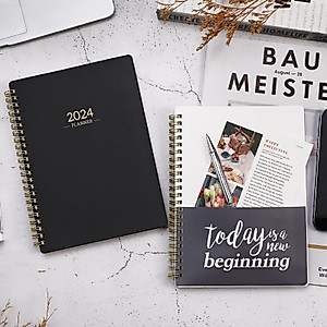 Planner 2024 - Planner/Calendar 2024, Jan.2024 - Dec.2024, 2024 Planner Weekly & Monthly with Tabs, 6.3" x 8.4", Hardcover + Back Pocket + Twin-Wire Binding, Daily Organizer - Mystic Black