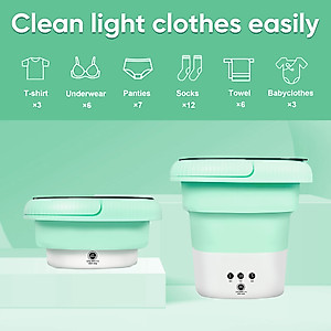 Portable Washing Machine,6.5L Folding Washing Machine,Mini Washer,Small Portable Washer Easy to Carry,Suitable for Apartments, Dormitories, Camping, RV, Travel Laundry,Hotels (Green-6.5L)