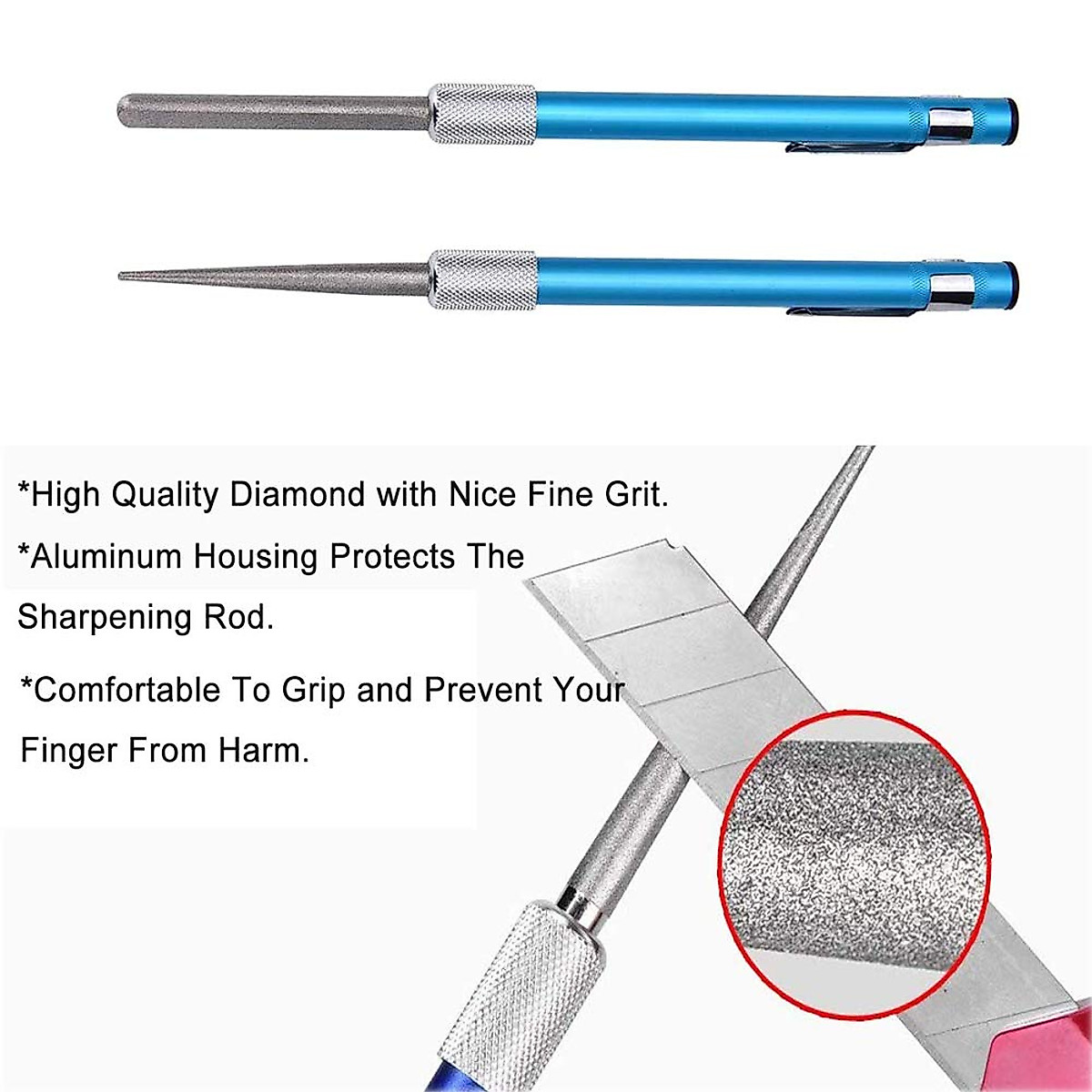 Retractable Knife Sharpener 1PC, Bi fujian Portable Diamond Grit Steel Knife Sharpening Stone Rod Pen Shape Knife Blade Sharpener Stick for Kitchen Knife and Outdoor Fish Hook (Silver)