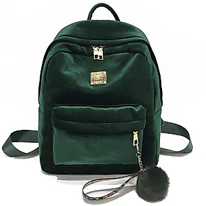 Women's Velvet Casual Backpack Cute Mini Daypack Fashion Bookbag for Teen Girls Lightweight Daypack Gift Ideas (Green,23*9*31cm)