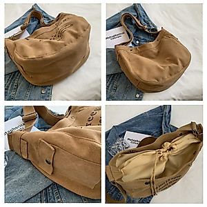 Vintage Grunge Tote Bag with Zipper Hobo Bags for Women Canvas Crossbody Tote Y2k Aesthetic Hippie Bag Fairycore Clothes (Beige)