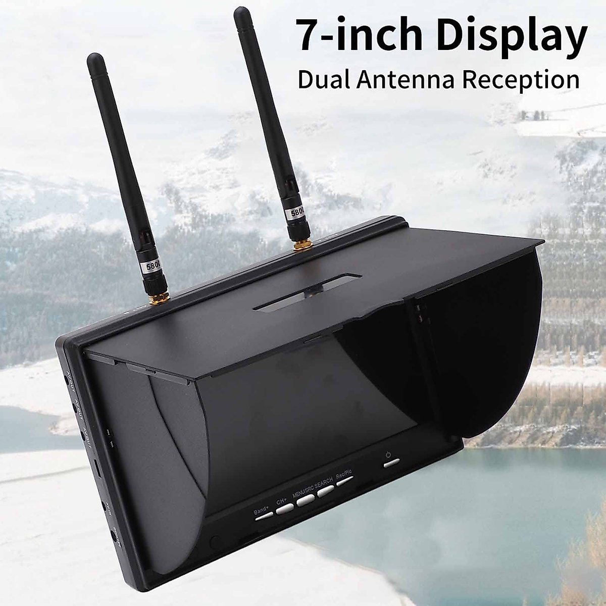 FPV Monitor, 800x480 5.8GHz 40Channels 7Inch LCD Screen Monitor/Display Dual Receiver Monitor for FPV Drone Quadcopter Automatic Antenna Switching