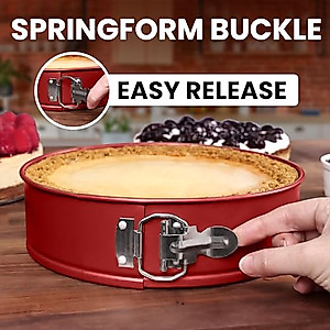 Zulay Premium Springform Pan 9 Inch Nonstick - Cheesecake Pan With Removable Bottom - No Need For Parchment Paper - Spring Form For Baking - Leak-Proof Cake Pan (Red)