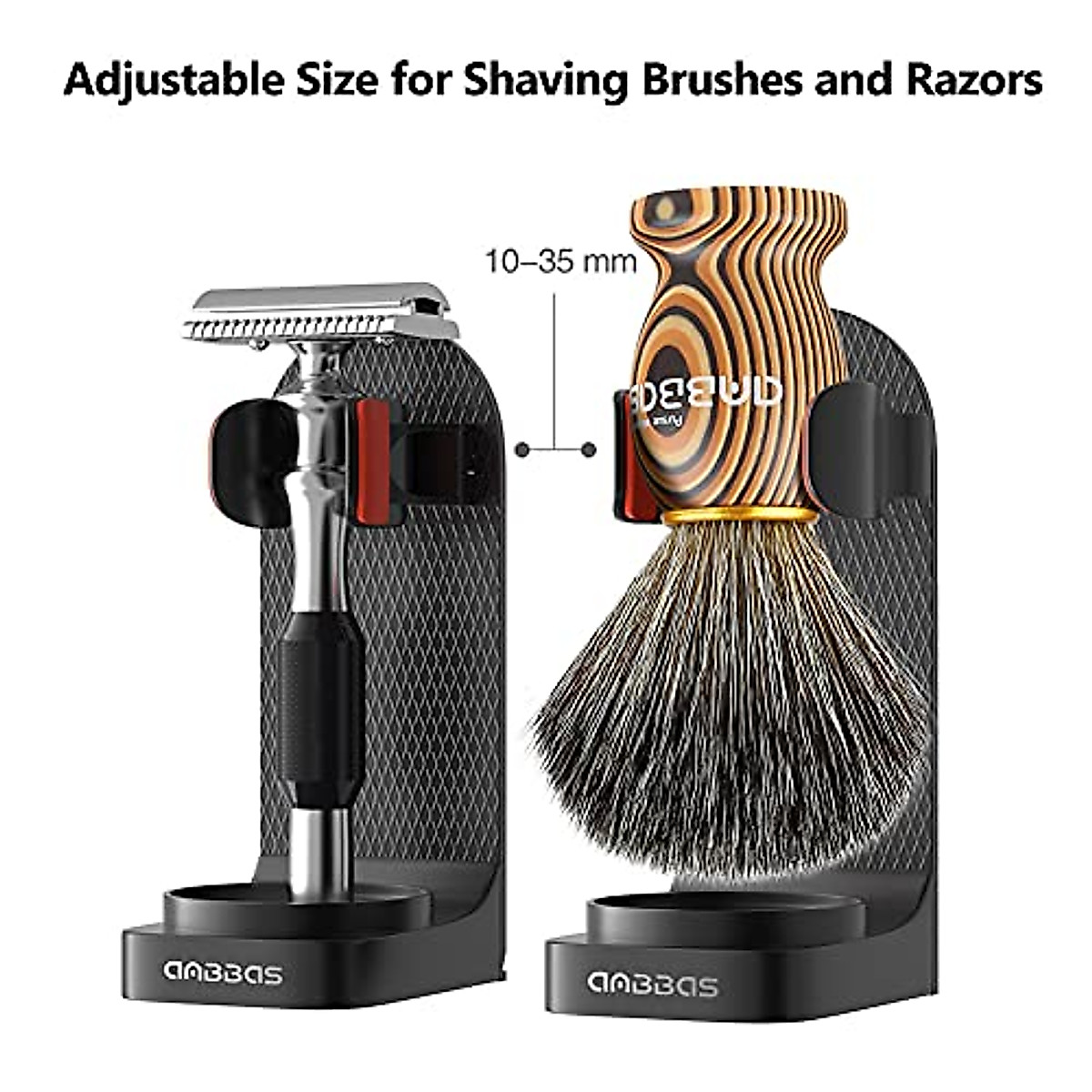 2IN1 Shaving Brush with Holder Set,Anbbas Synthetic Badger Brush with Wood Handle,Black ABS Wall Mounted Adjustable Shaving Stand for Most Wet Shave Brushes