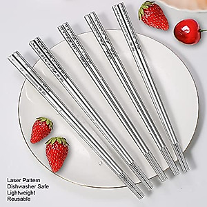 Tvkiadv Metal Chopsticks 5 Pairs Stainless Steel Reusable Chopsticks Laser Engraved Square Lightweight Non-Slip Chop Sticks Gift Set Dishwasher Safe for Cooking