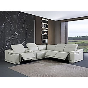 Blackjack Furniture Venice 6 Piece Sectional Sofa with 3-Power Recliners, Features Adjustable Headrest, Lumbar Support, USB and Wireless Charging Station, Extra Large Storage, 1 Console, Light Grey