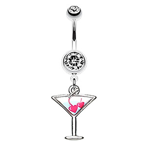 Heart Cherries Martini Glass 316L Surgical Steel Freedom Fashion Belly Button Ring (Sold Individually)