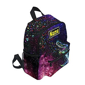 Glaphy Custom Kids Backpack for Boys Girls, Dinosaur Galaxy Toddler Backpack Kindergarten Elementary, Personalized Name Preschool Bookbag with Chest Strap