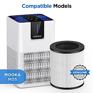 MOOKA M05 Air Purifier Filter, 3-in-1 True HEPA Filter, High-Efficiency Activated Carbon Air Filter for Smoke, Odor, Dander, Pollen