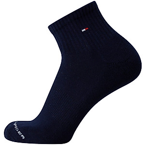 Tommy Hilfiger Men's Quarter Socks - 12 Pack Soft Cushion Athletic Ankle Socks for Men - Breathable Men's Sports Socks, Size 7-12, Navy Multi