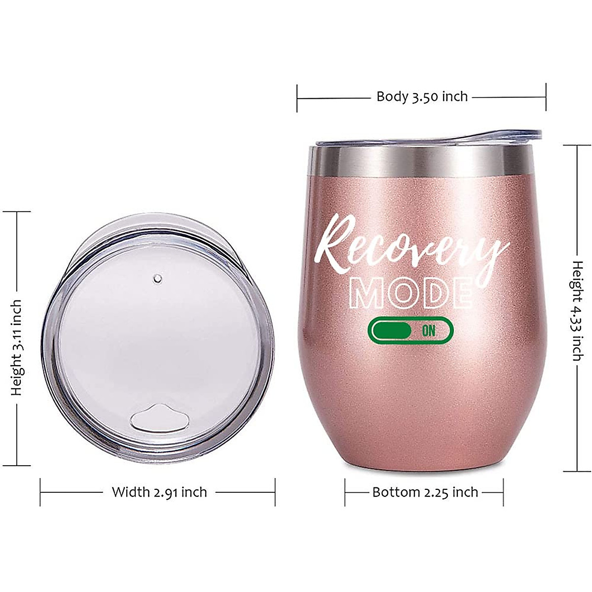 After Surgery Gifts for Women With Cancer,Recovery Mode On 12 OZ Insulated Wine Tumbler With Lid,Motivational Gift Idea for Friend Mug,Hot & Cold,Get Well Soon Gifts (Rose Gold)
