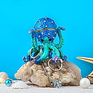 QFkris Octopus Trinket Box with Shinning Rhinestones, Magnetic Jewelry Box Hand-painted Figurine Collectibles Ring Holder Case