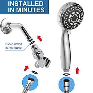 Shower Head with Handheld, TEYOON Shower Head 6 Spray, with 70.8'' Stainless Steel Hose and ABS Bracket, Premium Chrome