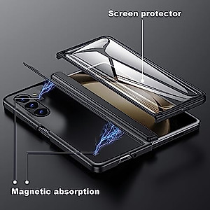 for Samsung Z-Fold-5 Case: [Hidden Kickstand][Wireless Charging] Slim Hinge Protection Lightweight Stand Case with Screen Protector- Protective Phone Cover for Samsung Galaxy Z Fold 5 5G 2023