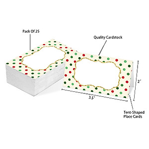 Table Place Card, Christmas Themed Tent Style Cards, Pack of 25 Half-Fold Reception Place Card, Perfect for Christmas Party, Wedding, Bridal & Baby Shower, Birthday, Banquet and Special Events B20