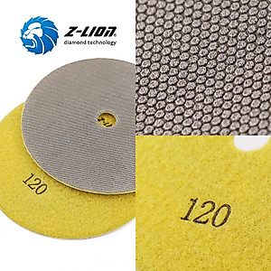 Z-Lion 7 Inches Diamond Polishing Pads Electroplated Grit 120 Professional for Glass,Pack of 4