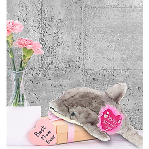 DolliBu Happy Mother's Day Super Soft Plush Grey Dolphin Doll Figure - Cute Stuffed Animal with Pink Heart Message for Best Mommy, Grandma, Wife, Daughter - 12.5" Inch