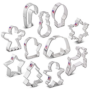 Christmas Cookie Cutters 11-Pc Set Made in USA by Ann Clark, Gingerbread Man, Christmas Tree, Candy Cane, Reindeer and more